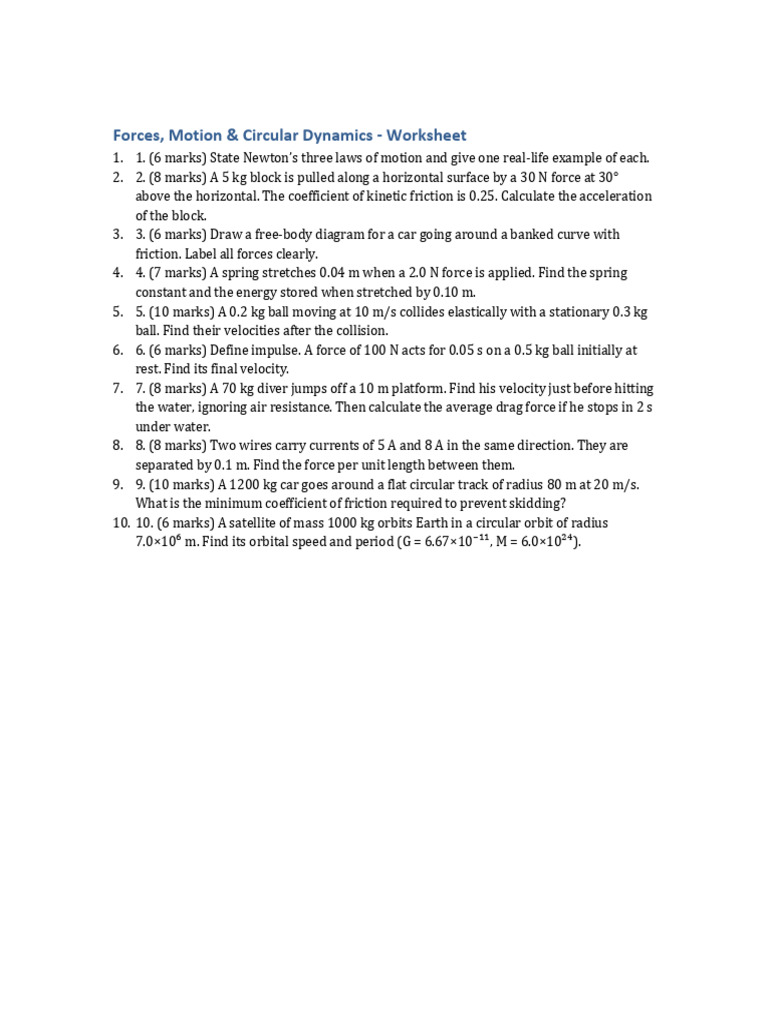 IBDP Physics Forces Motion CircularDynamics Worksheet (1) | PDF | Force ...