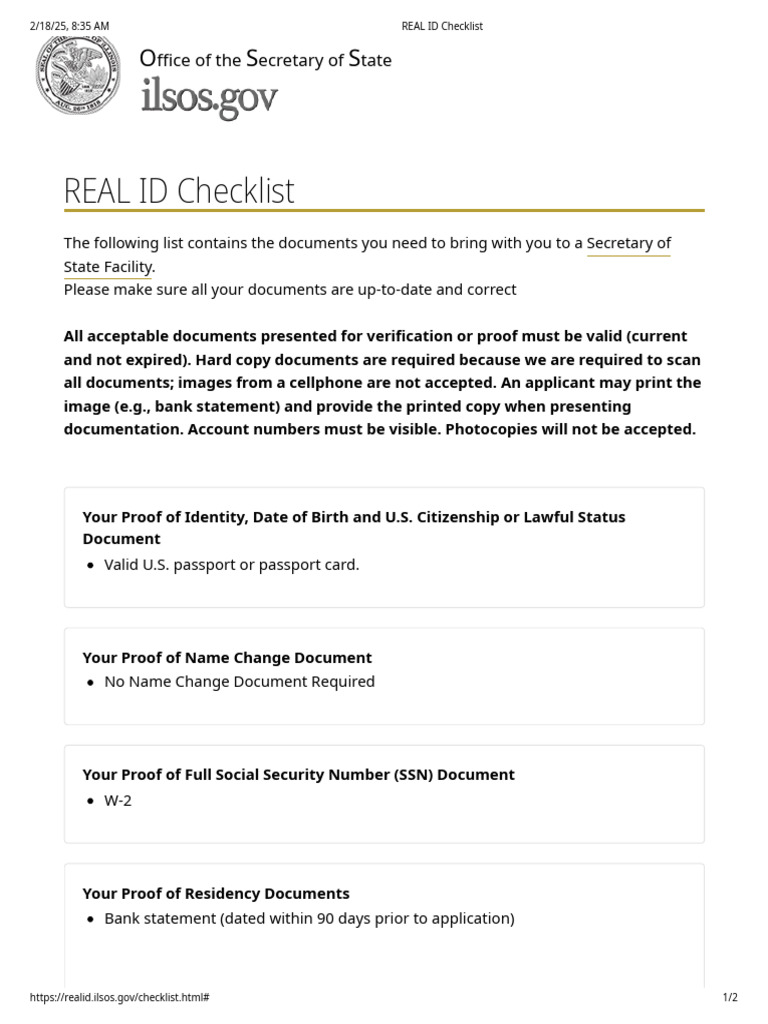 REAL ID Checklist | PDF