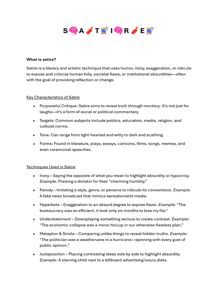 Satire-Intro to Students | PDF | Satire | Parody