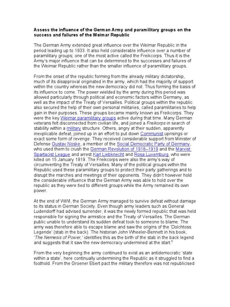 Army's Role in Weimar Republic's Fate | PDF | Weimar Republic ...