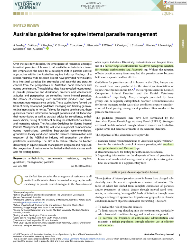 Aust Veterinary J - 2025 - Beasley - Australian Guidelines for Equine ...