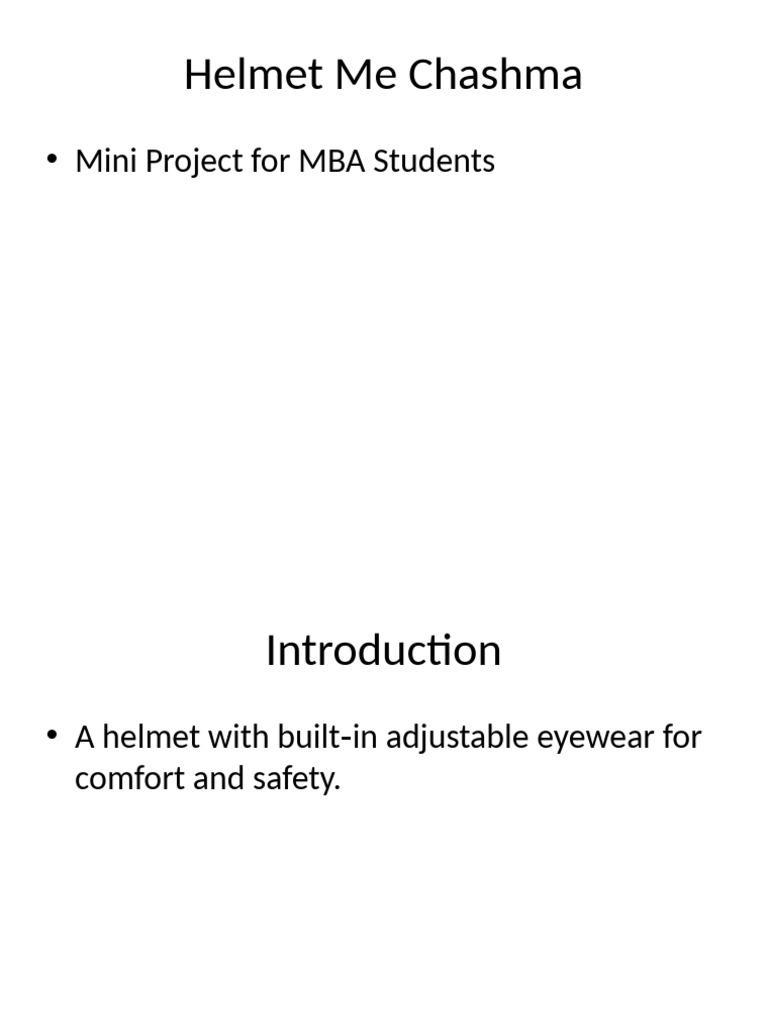 Helmet Me Chashma MBA Project | PDF