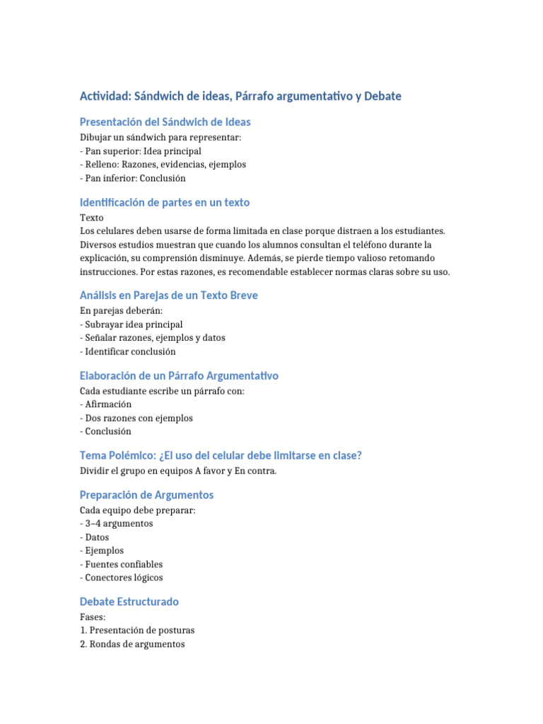 Actividad Sandwich Ideas Debate | PDF