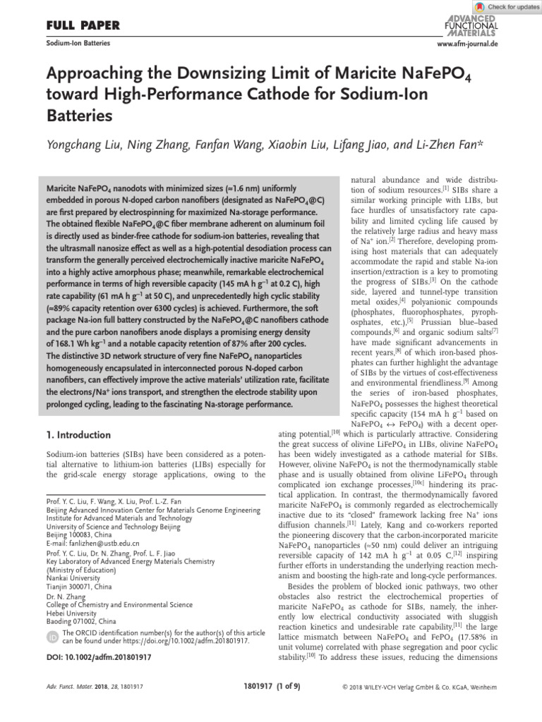 High-Performance NaFePO4 Cathode for SIBs | PDF | Physical Chemistry ...