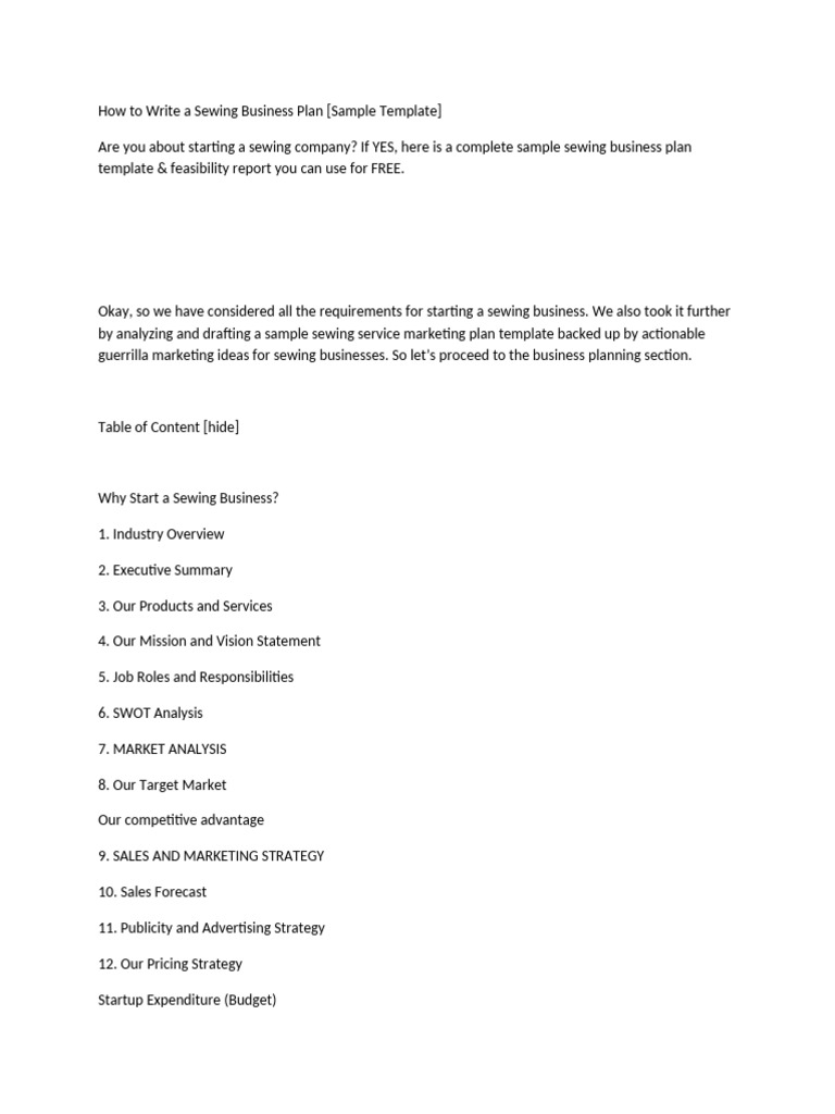 Sewing Business Plan Template Guide | PDF | Banks | Option (Finance)