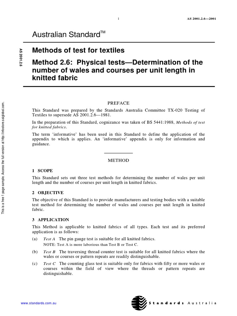 As 2001.2.6-2001 Methods of Test For Textiles Physical Tests ...