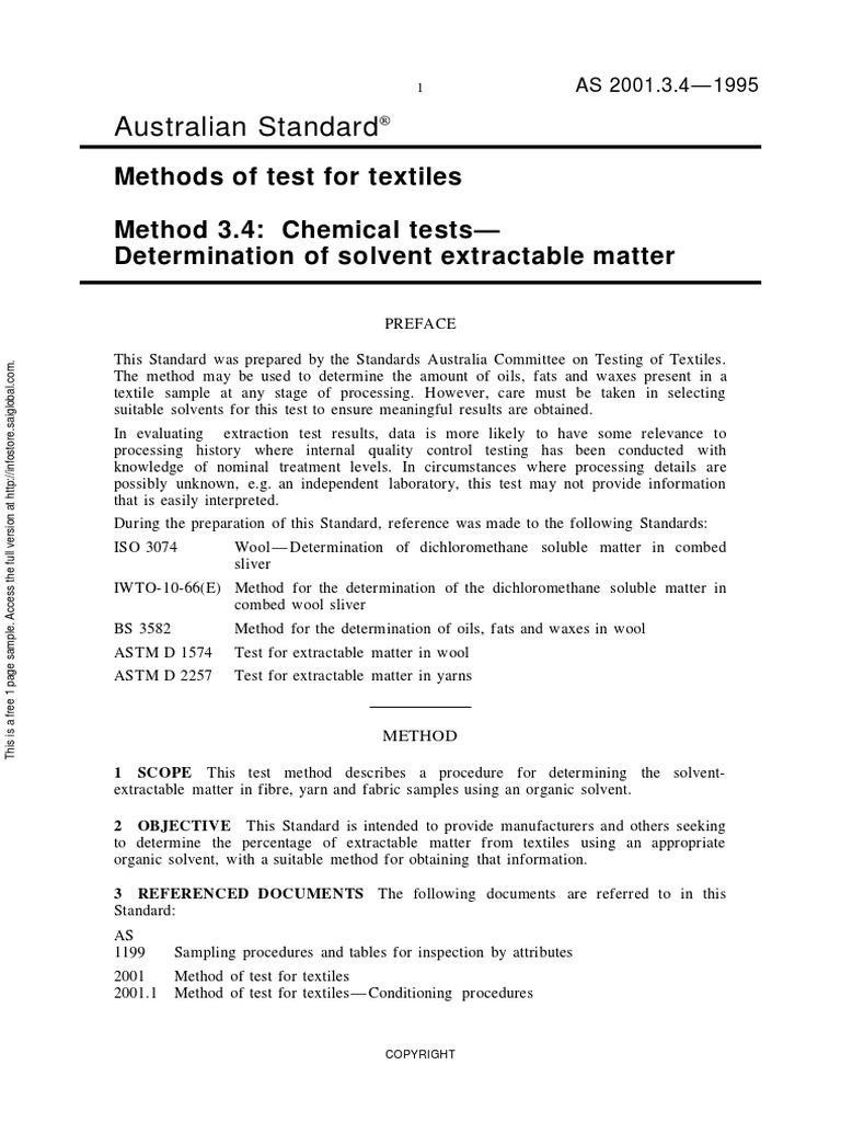 As 2001.3.4-1995 Methods of Test For Textiles Chemical Tests ...