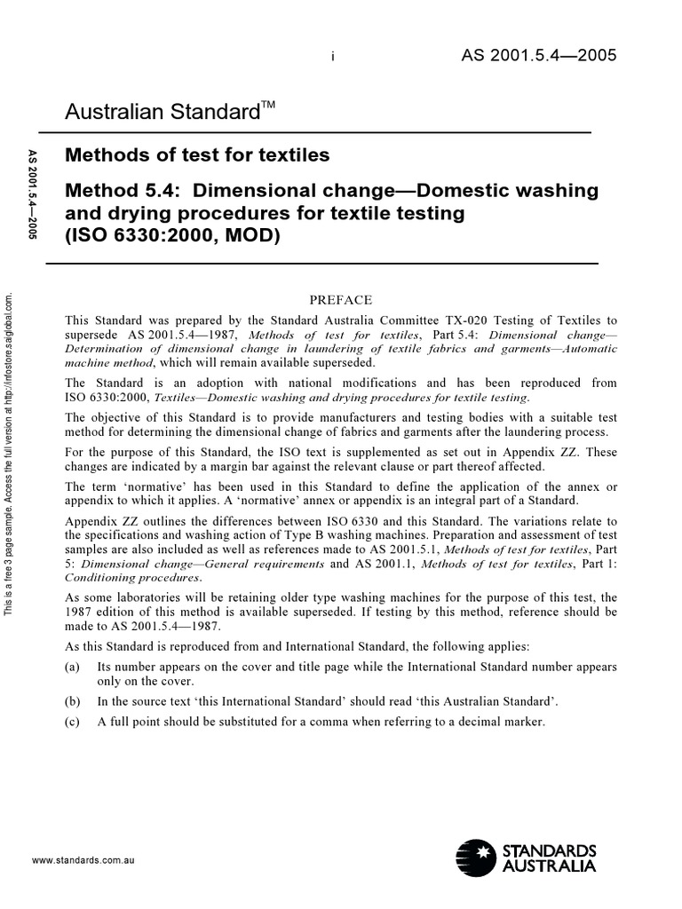 As 2001.5.4-2005 Methods of Test For Textiles Dimensional Change ...