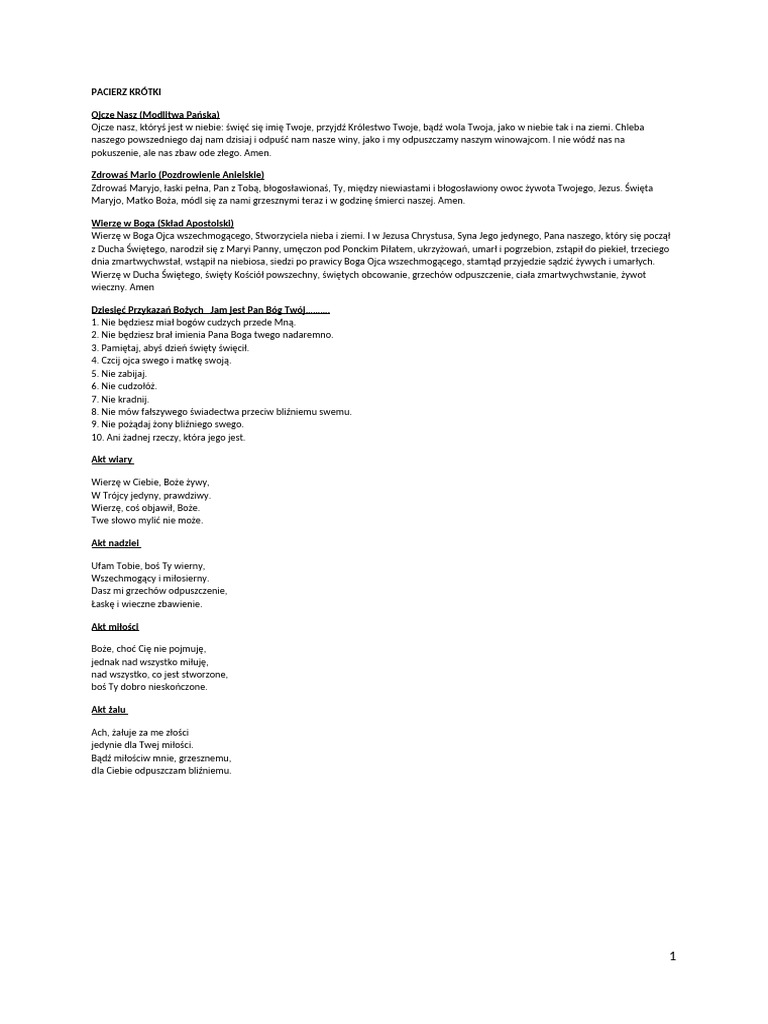 Modlitwy Oliwia Do Komunii Na Ocene 1 | PDF