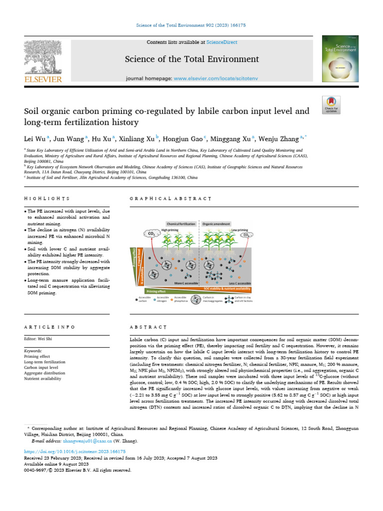 Soil Organic Carbon Priming Co-Regulated by Labile Carbon Input | PDF ...
