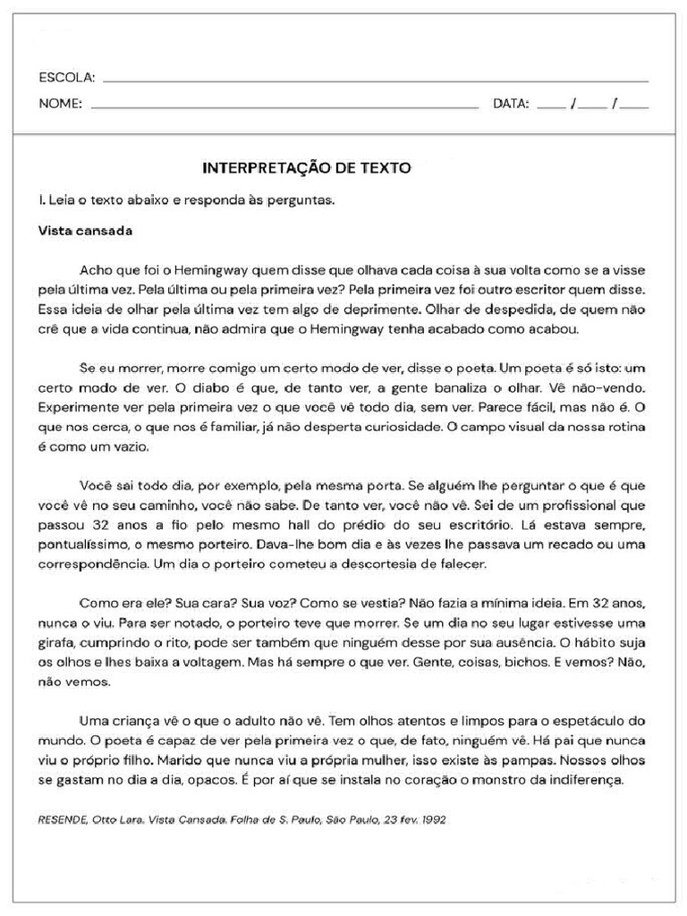 Interpretacao de Texto Com Cronica-P.1 | PDF