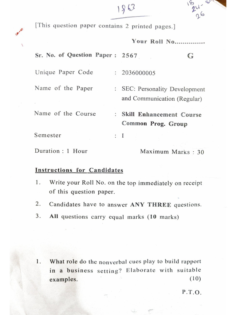 PDC I Sem Question Paper Jan 2024 (p1) | PDF