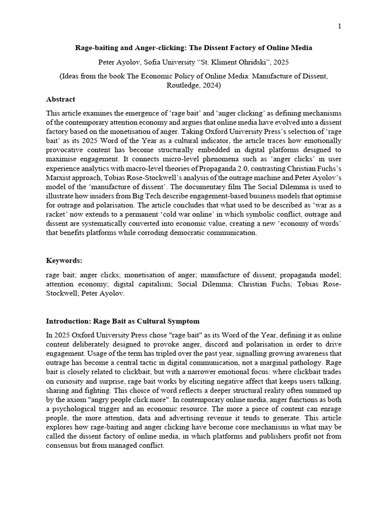 Rage-baiting and Anger-clicking, The Dissent Factory of Online Media ...