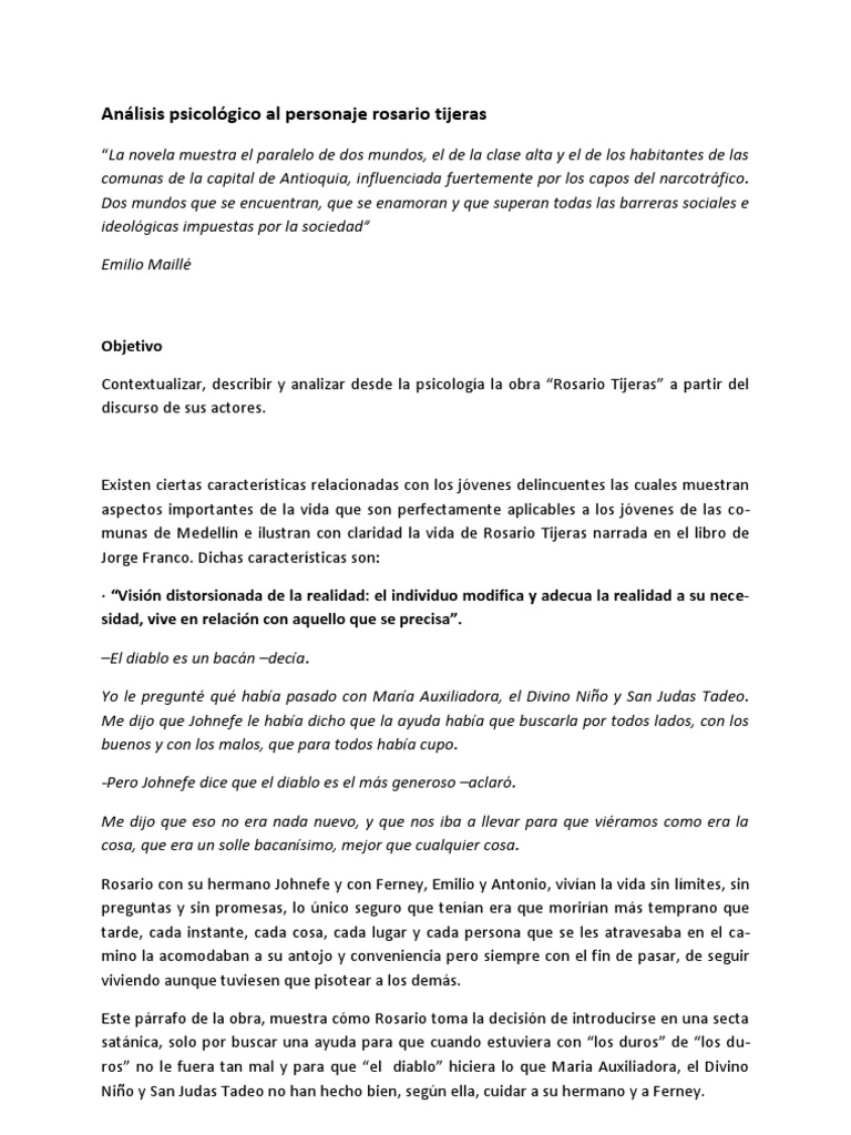 Análisis Psicológico Al Personaje Rosario Tijeras | PDF | Temor ...