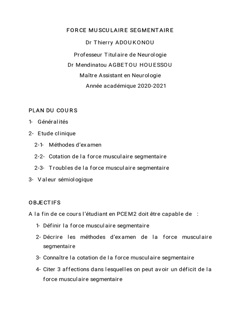 Évaluation de la force musculaire segmentaire | PDF