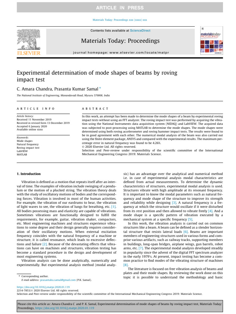Amara Chandra, Samal - 2019 - Experimental Determination of Mode Shapes ...