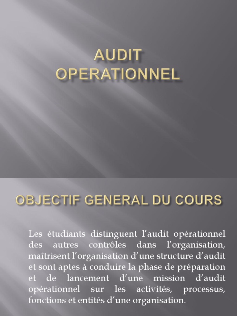 Cours Introduction Audit Operationnel Vol 1 | PDF | Contrôle interne ...