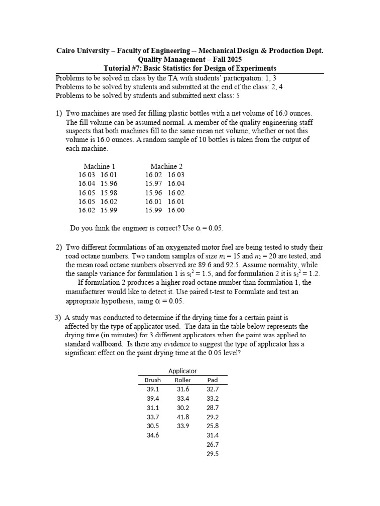 Tutorial 7-Basic statistics for DOE | PDF | Anode | Student's T Test