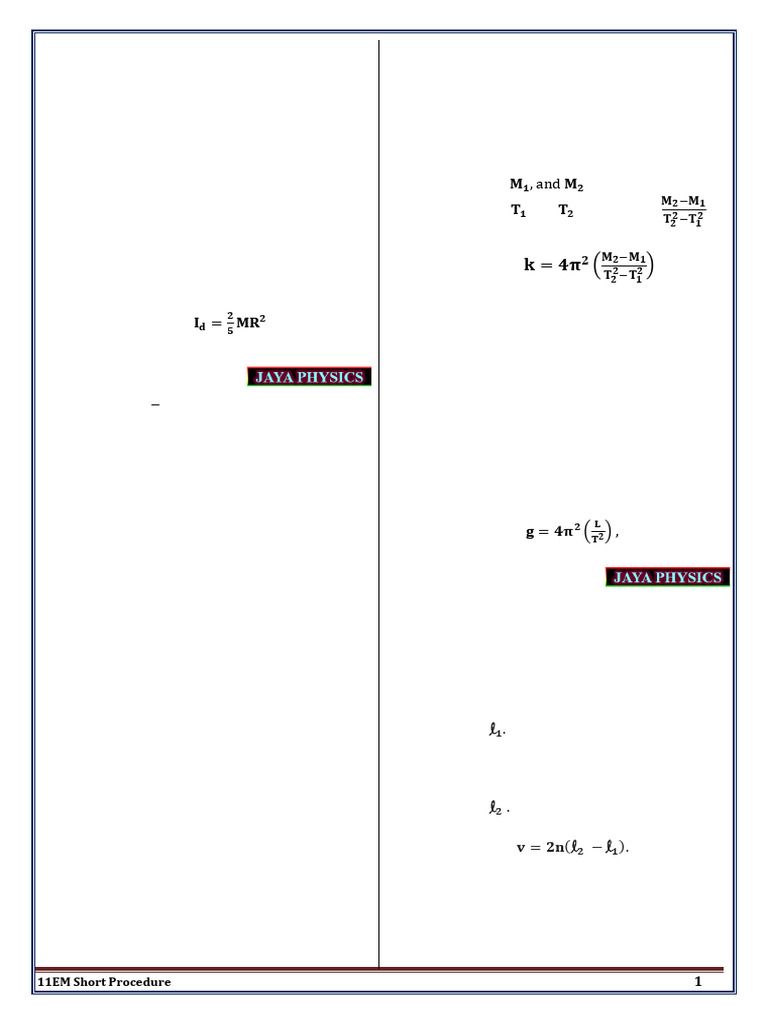 11EM Practical Short Procedure 2025 | PDF | Liquids | Pendulum