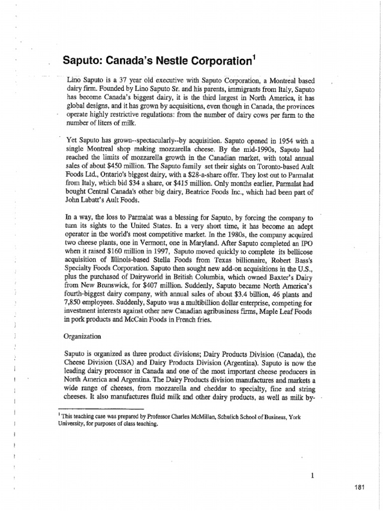 Week 2 - Saputo - Canada's Nestle[70] | PDF