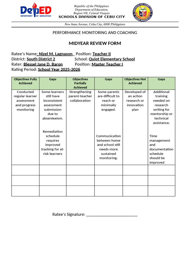 Midyear Review for Teacher Performance | PDF | Learning