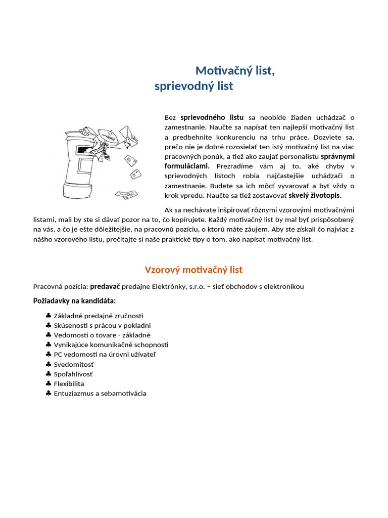 Motivacny List - Vzor Uksl 1 | PDF