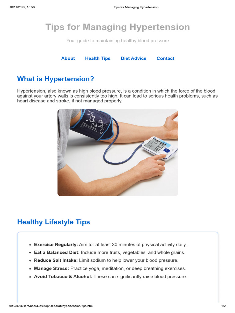 Tips For Managing Hypertension | PDF