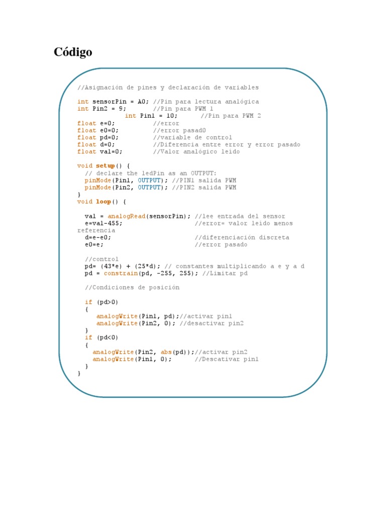 Diagrama Eléctrico y Código para Contol PD, Péndulo Invertido | PDF