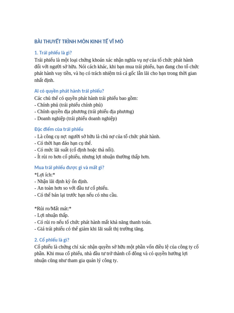 Bai Thuyet Trinh Kinh Te Vi Mo Trai Phieu Co Phieu | PDF