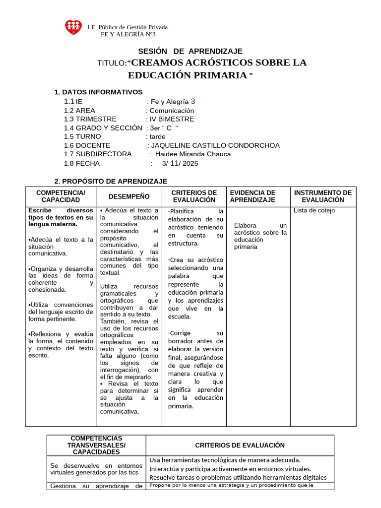 Acrósticos Creativos en Educación Primaria | PDF | Aprendizaje ...