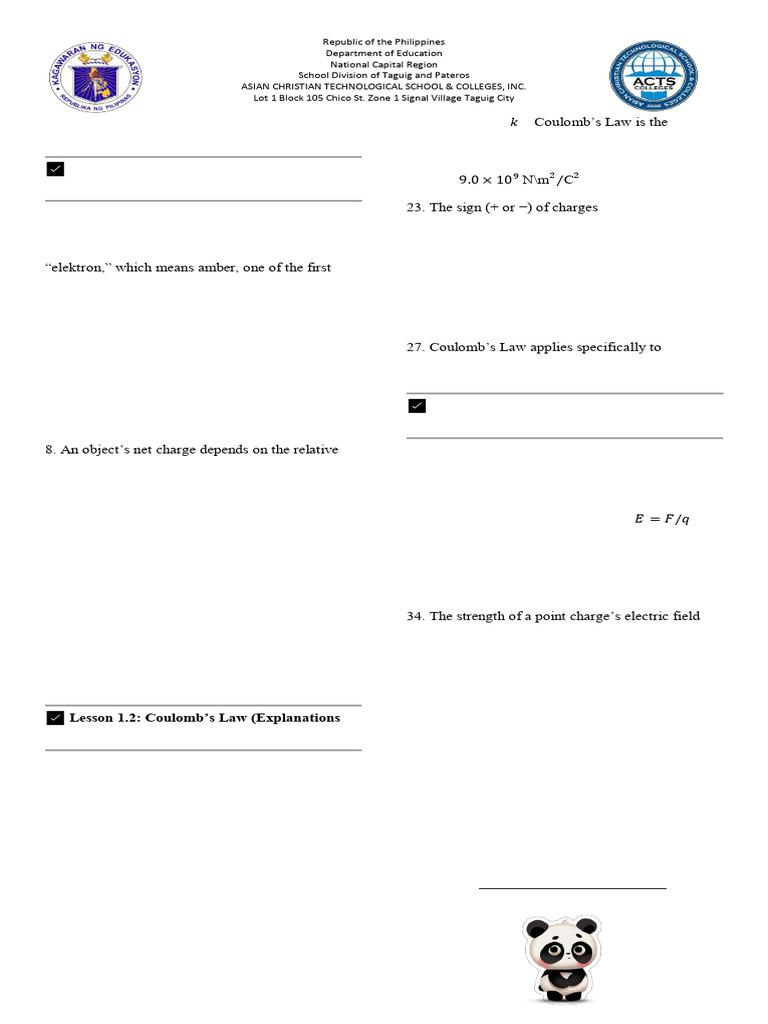 Gr.12 & 11 - Physics - Reviewer | PDF | Electric Charge | Electric Field