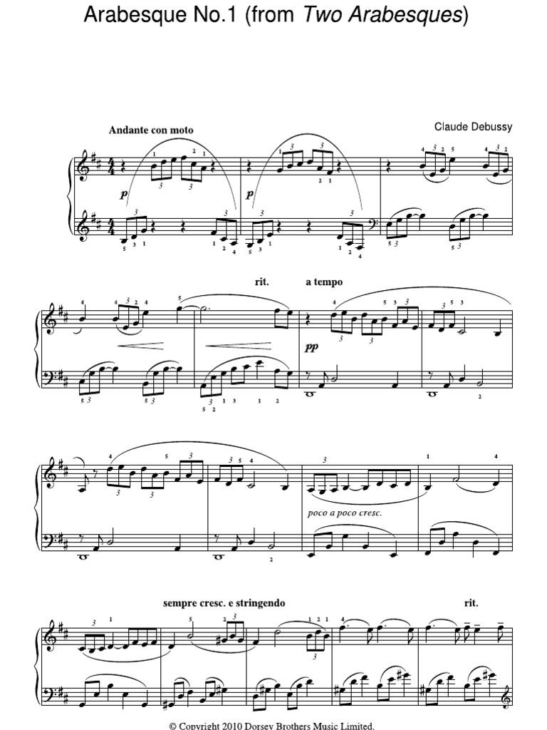 Arabesque No 1 - Claude Debussy (Easy Piano) | PDF