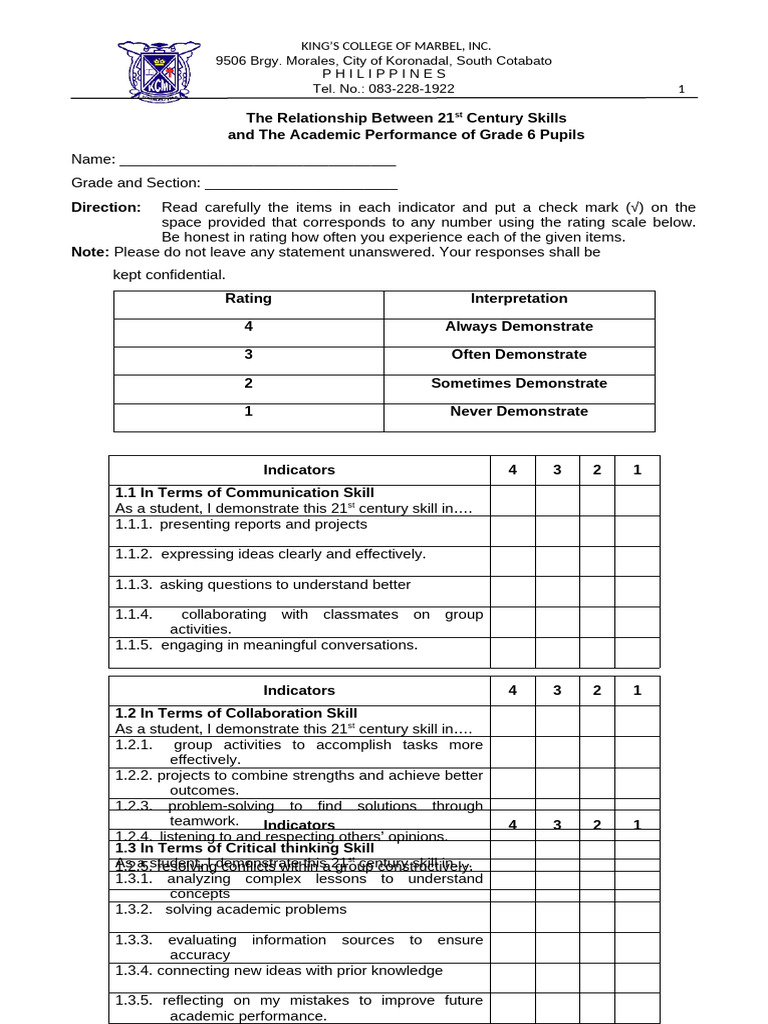 21st Century Skills and Grade 6 Performance | PDF | Learning | Cognition