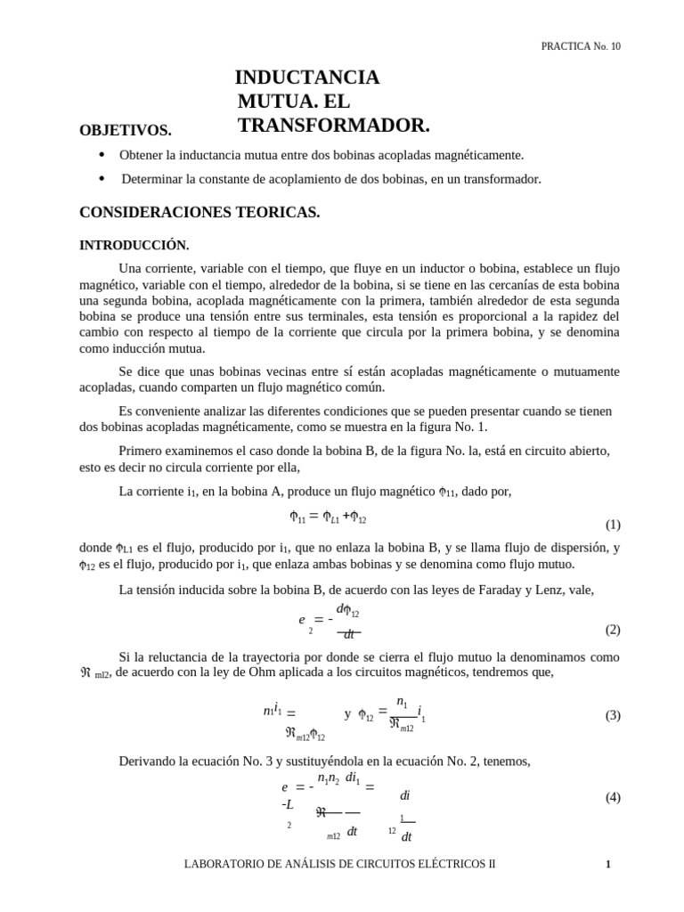 P10 Inductancia Mutua El Transformador | PDF | Inductor | Transformador