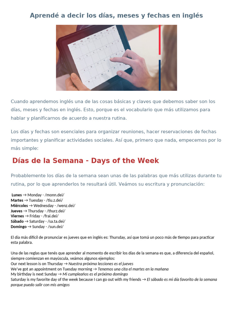 Fechas y Calendario en Ingles | PDF | Lingüística