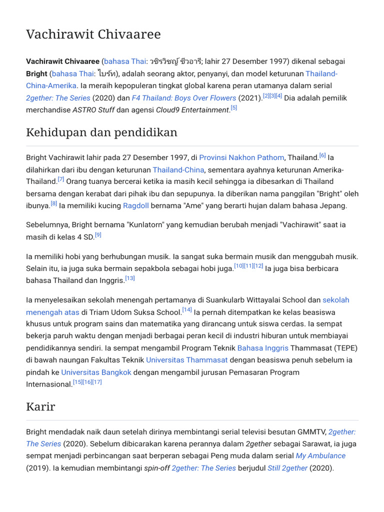 Vachirawit Chivaaree - Wikipedia Bahasa Indonesia, Ensiklopedia Bebas | PDF