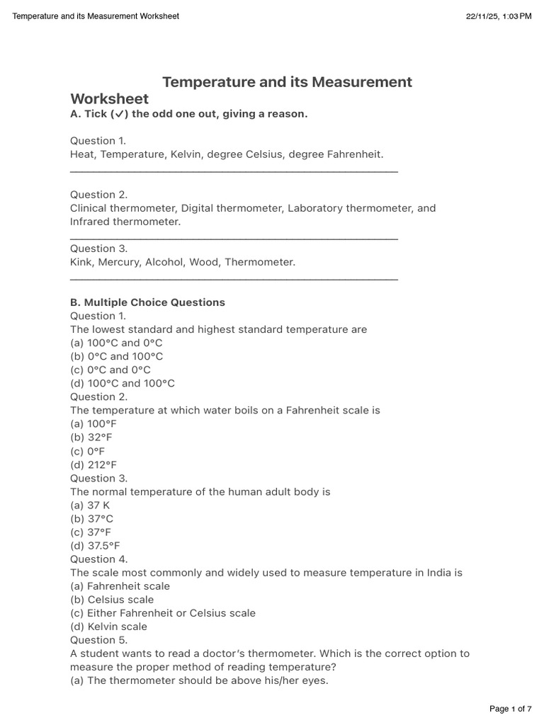 Temperature Measurement Worksheet | PDF | Fahrenheit | Temperature