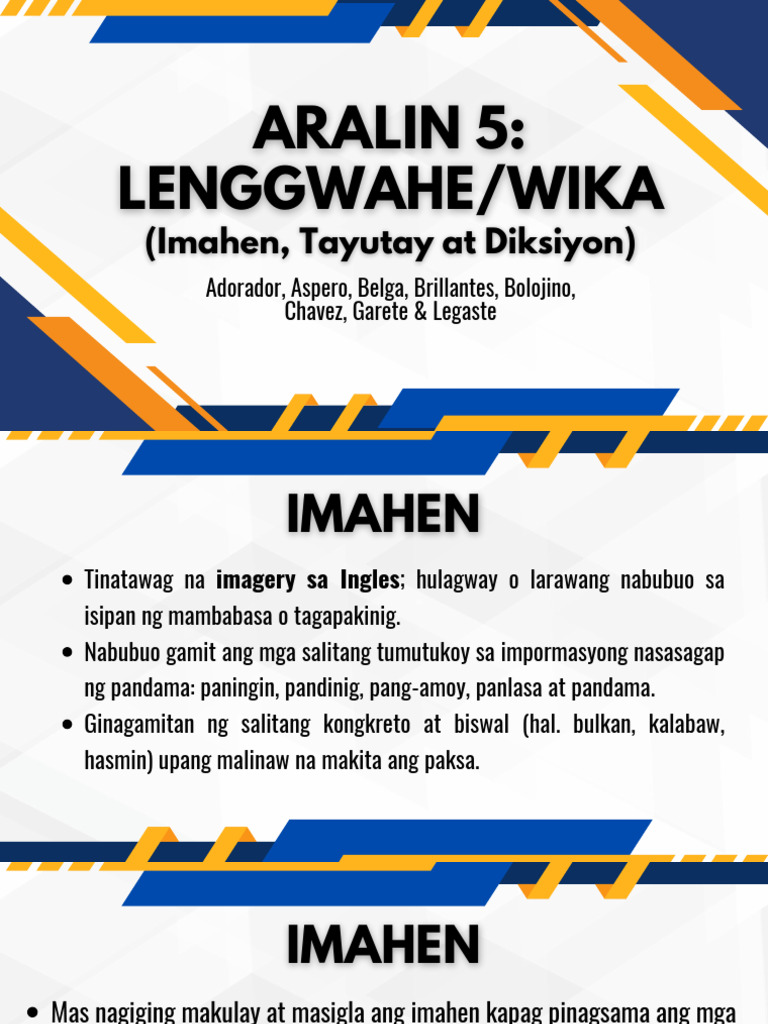 Aralin 5 Lenggwahe Wika Imahen Tayutay at Diksiyon | PDF