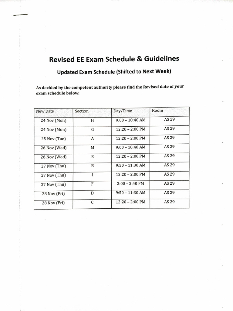 Revised EE Exam Schedule & Guidelines | PDF