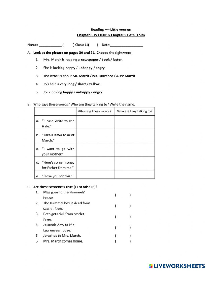 Worksheet 2332647 | PDF