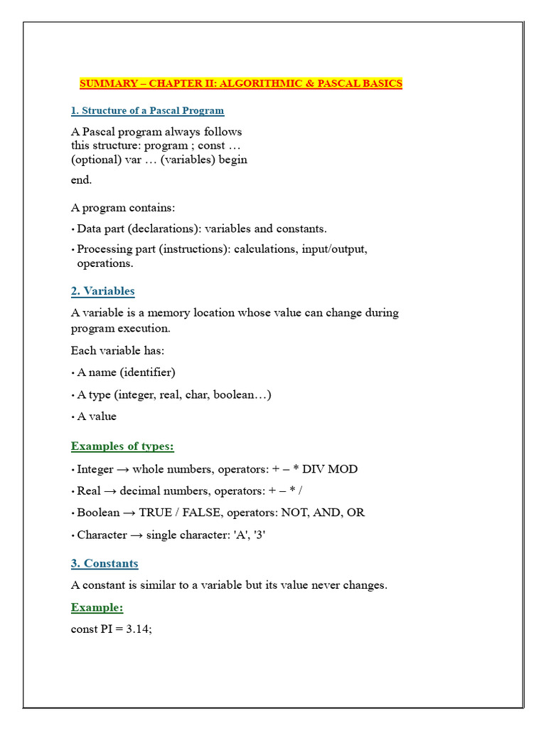 Summary Algorithms Pascal (1) | PDF