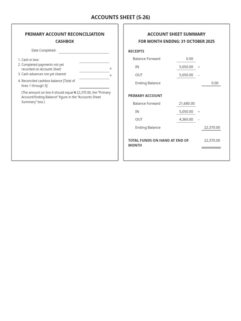 Accounts Sheet (S-26) - Accounting - JW Hub | PDF