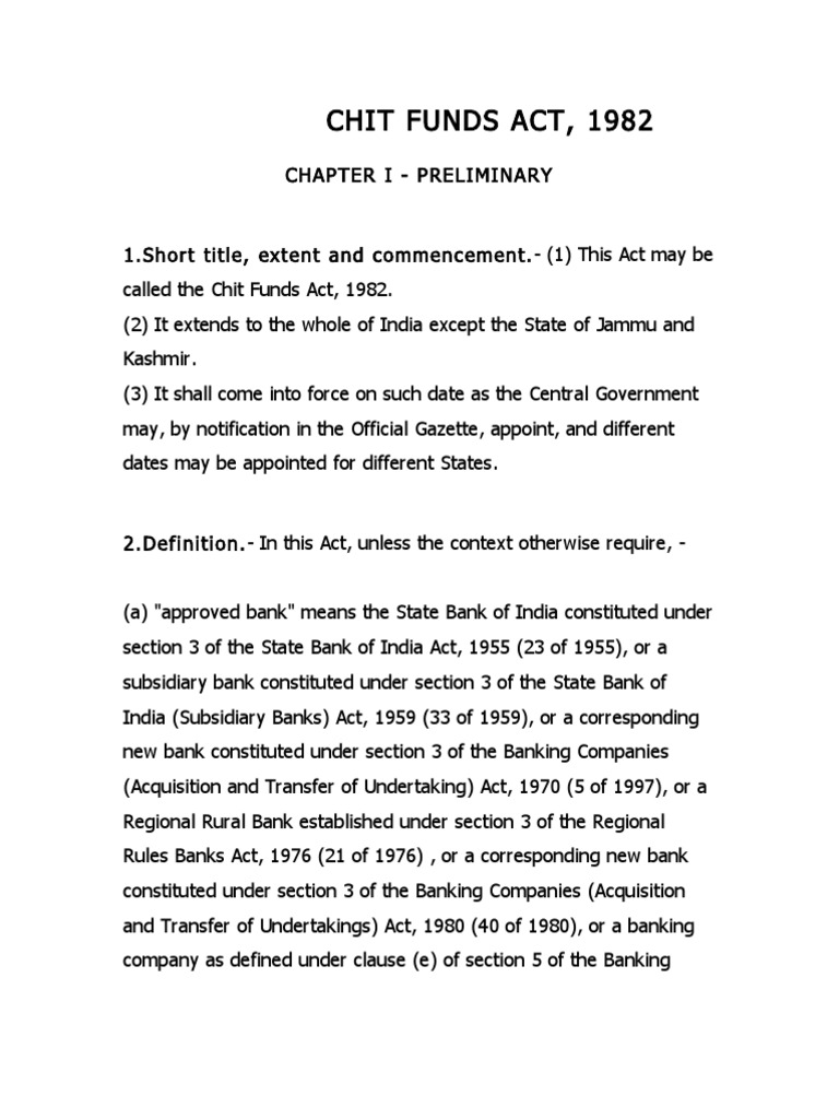Chit Funds Act | PDF | Subscription Business Model | Joint And Several ...