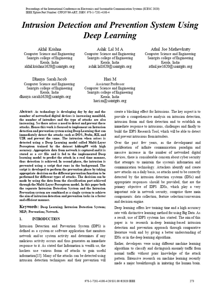Intrusion Detection and Prevention System Using Deep Learning | PDF ...