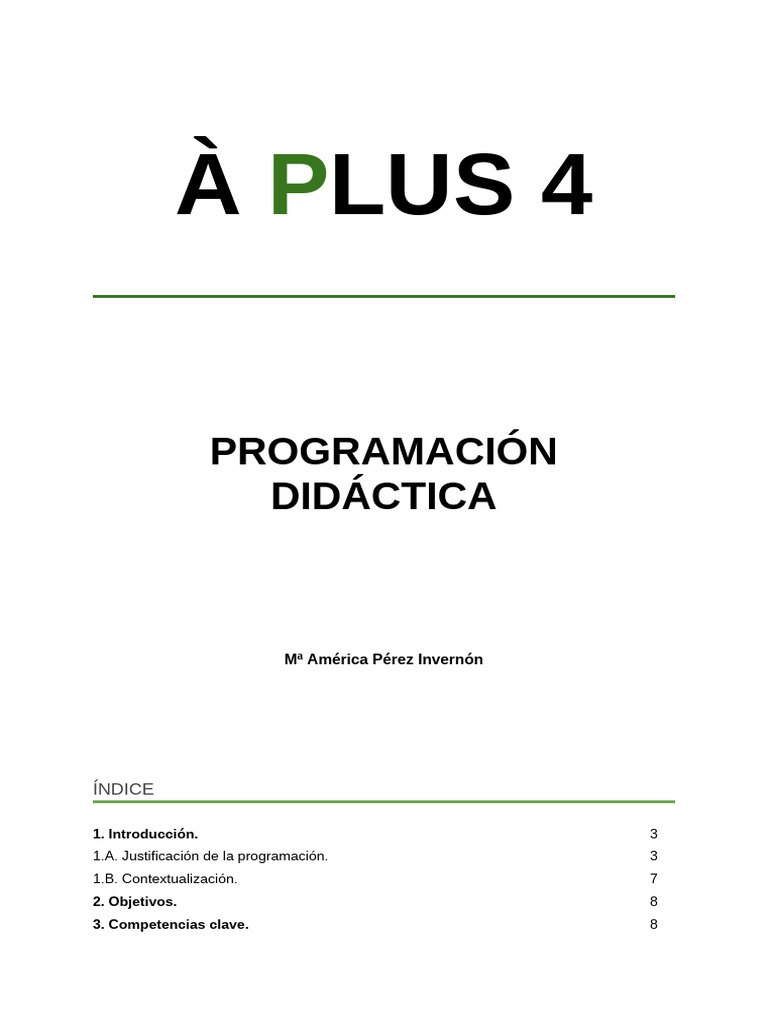 Programación Didáctica À Plus 4 | PDF | Plan de estudios | Educación ...