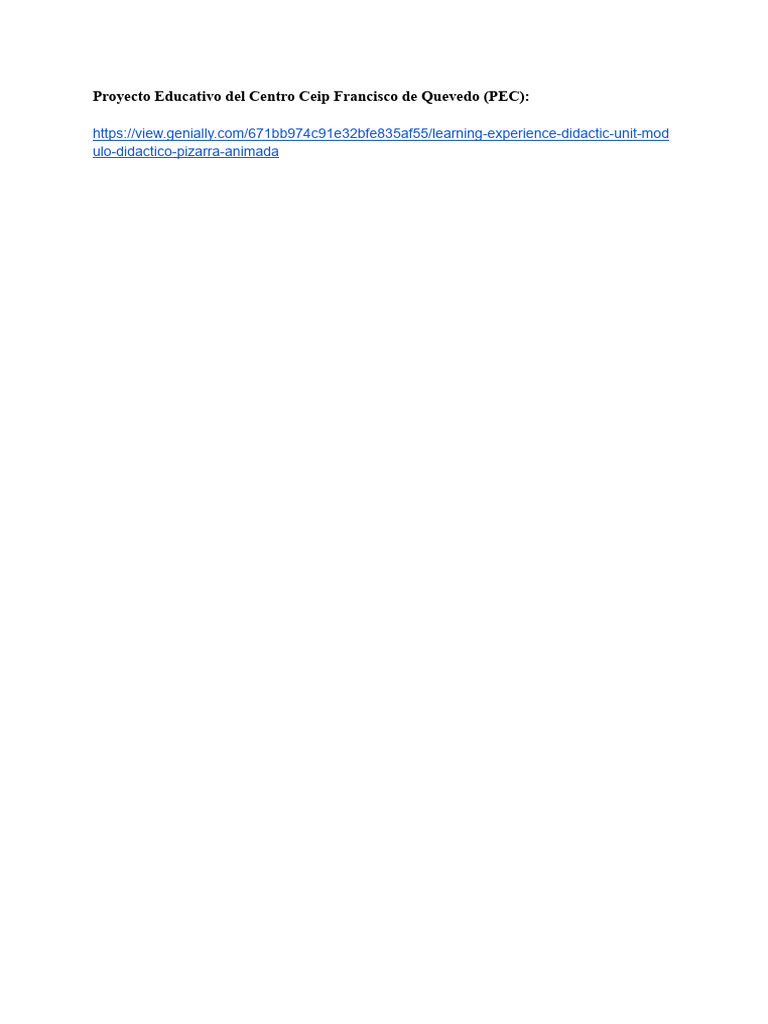 Proyecto Educativo Del Centro Ceip Francisco de Quevedo (PEC) | PDF