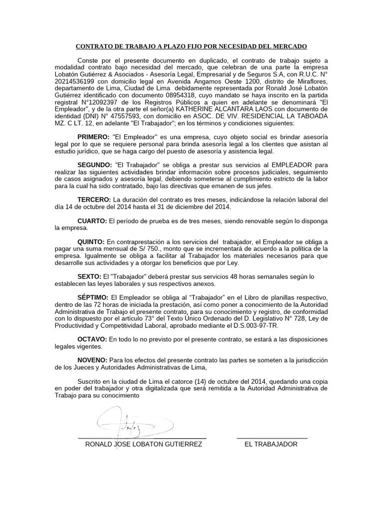 Contrato Laboral a Plazo Fijo 2014 | PDF | Justicia | Crimen y violencia