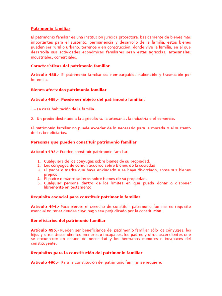 Guía sobre Patrimonio Familiar y su Constitución | PDF | Bienes (Ley ...