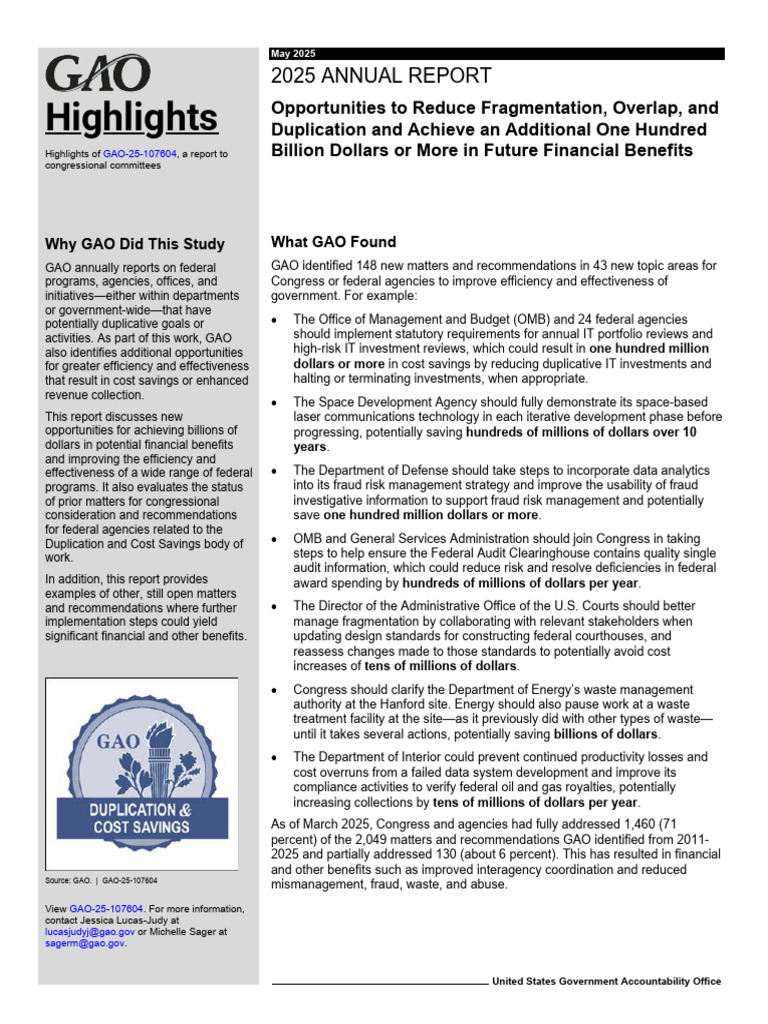 Gao 25 107604 Highlights | PDF | Government Accountability Office ...
