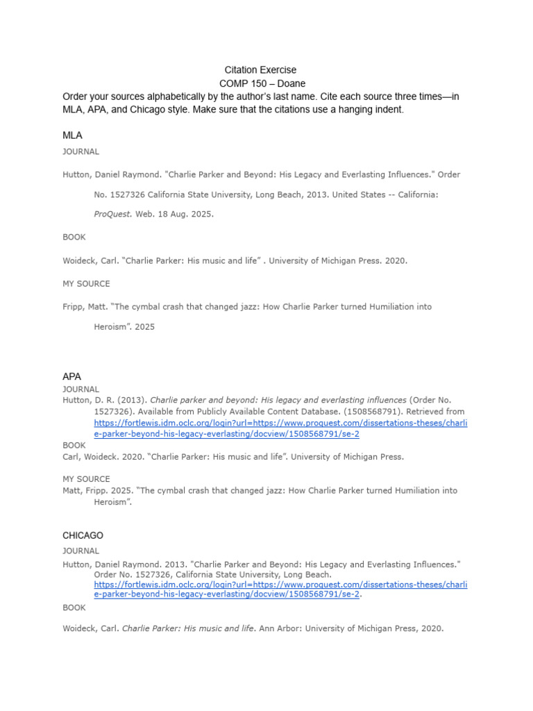 Citation Exercise. | PDF